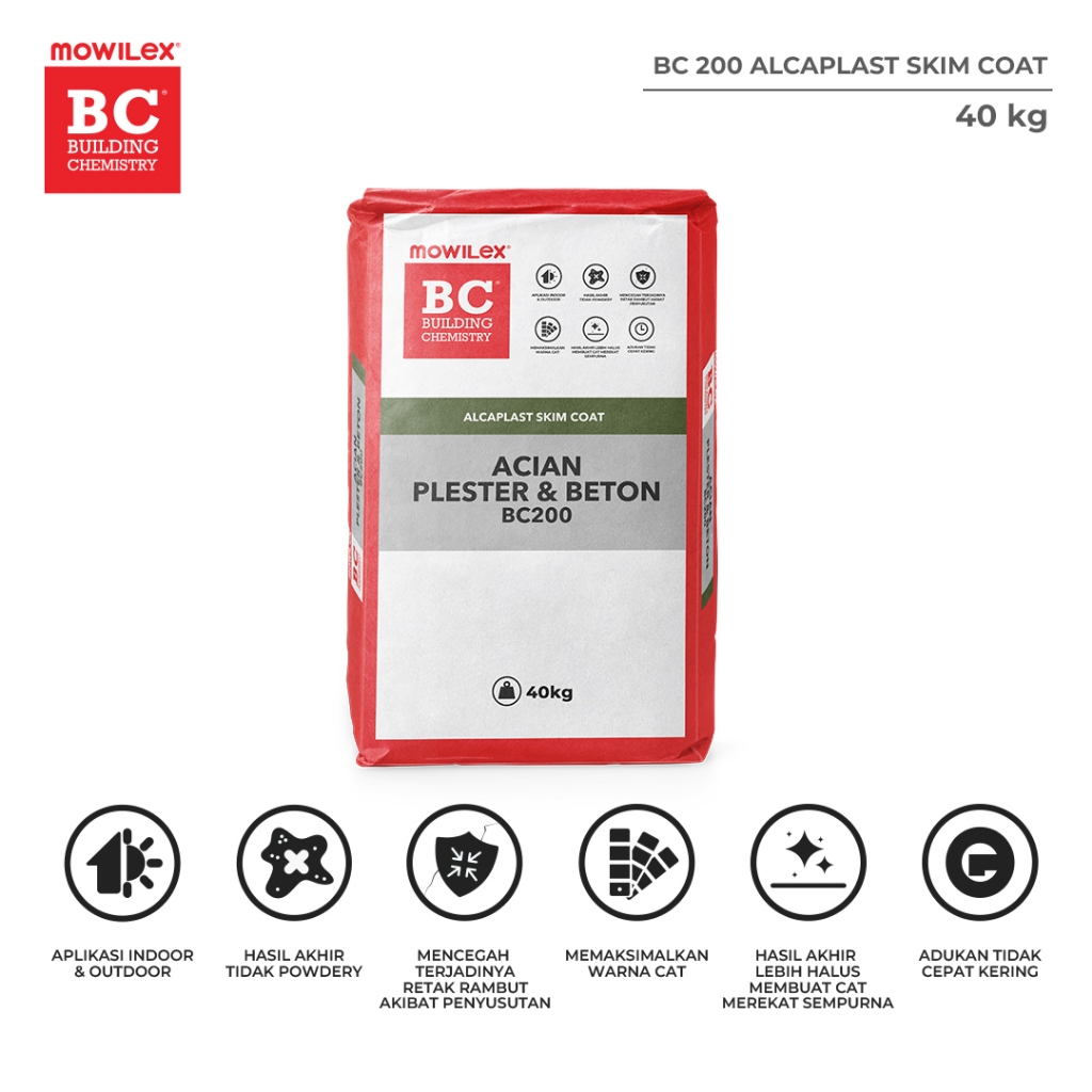 Jual Mowilex BC 200 Alcaplast Skimcoat Acian Plester Dinding Beton - 40 ...