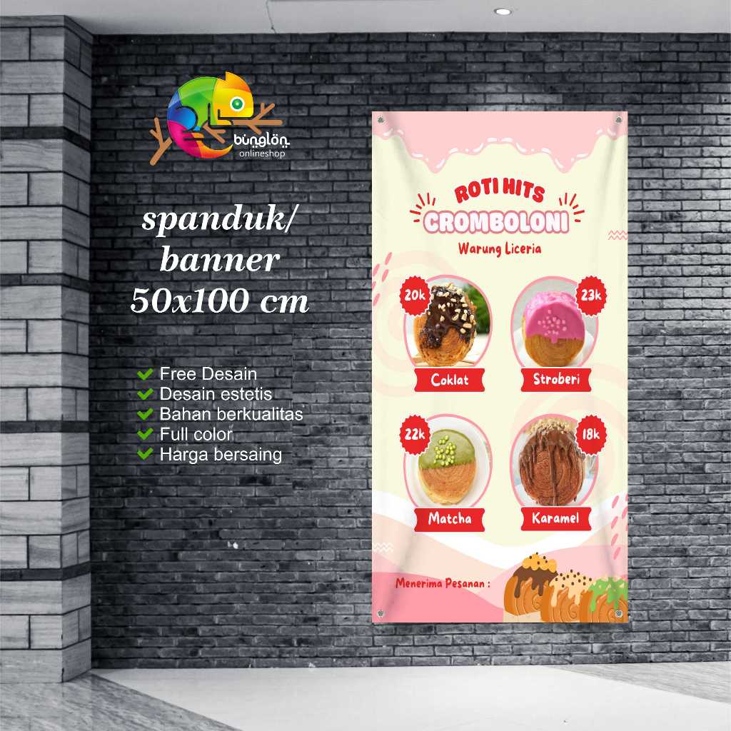 Jual Cetak Spanduk Banner Merah dan Pink Illustratif Modern Daftar Menu ...