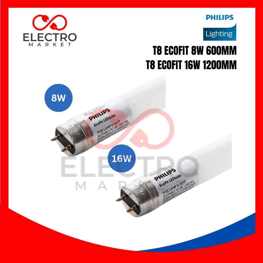 Jual Lampu Philips TL Neon Led Tube T8 Ecofit 8 Watt 600mm 16 Watt 1200mm 6500K Putih | Shopee ...