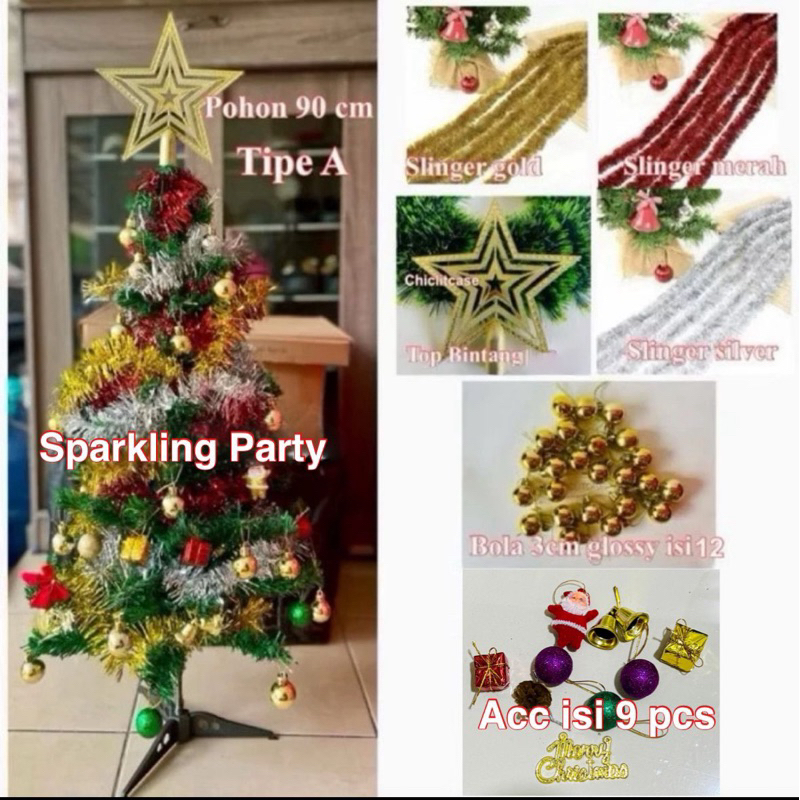 Jual Paket pohon natal 90 cm/pohon natal 60 cm/paket dekorasi 90 cm ...