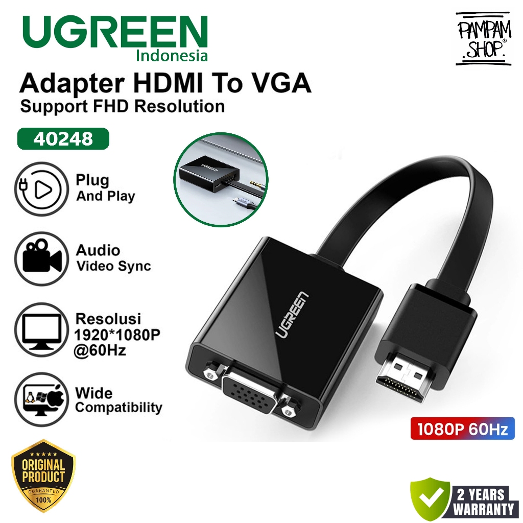 Jual UGREEN 40248 Kabel Converter HDMI Male to VGA Female For PC Laptop TV Proyektor Full HD ...