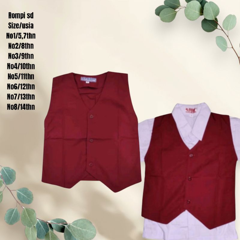 Jual rompi anak seragam sekolah sd merah polos prempuan laki laki ...