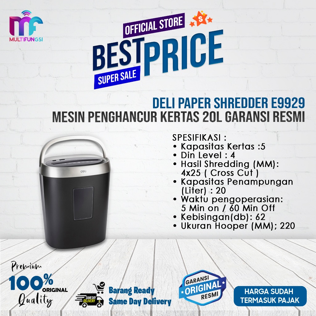 Jual Deli Paper Shredder E9929 Mesin Penghancur Kertas 20L Garansi Resmi | Shopee Indonesia