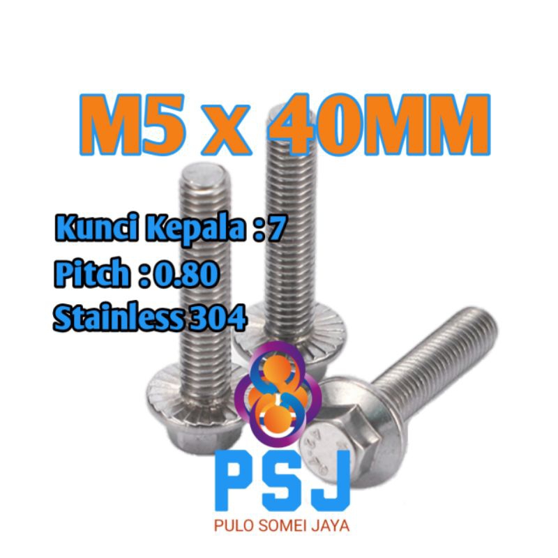 Jual M5 x 40 Flange Bolt Stainless 304 / Baut Flange Stainless 304 ...