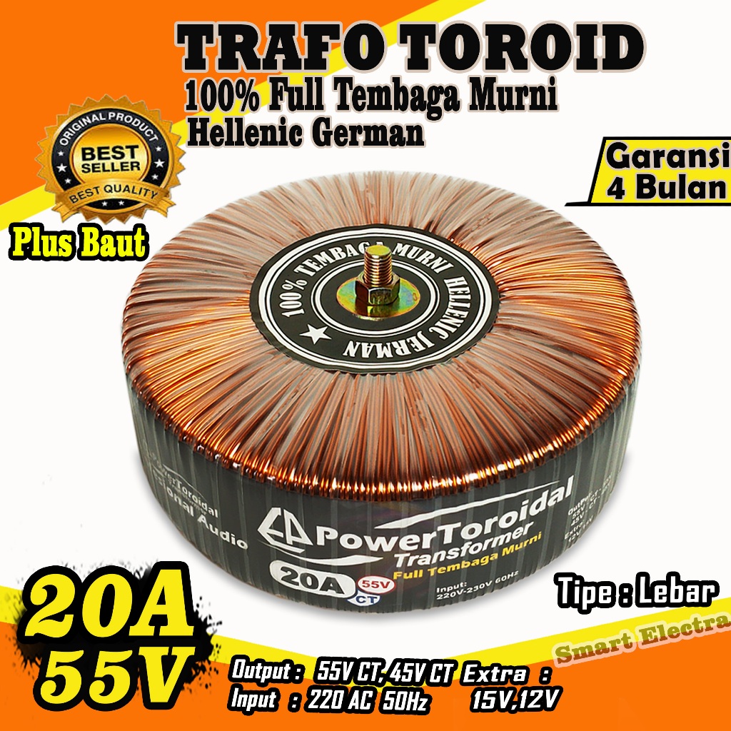 Jual Trafo Toroid 20A 55V CT - 45V CT MURNI Full Tembaga Murni Helenic Jerman (tipe LEBAR ...