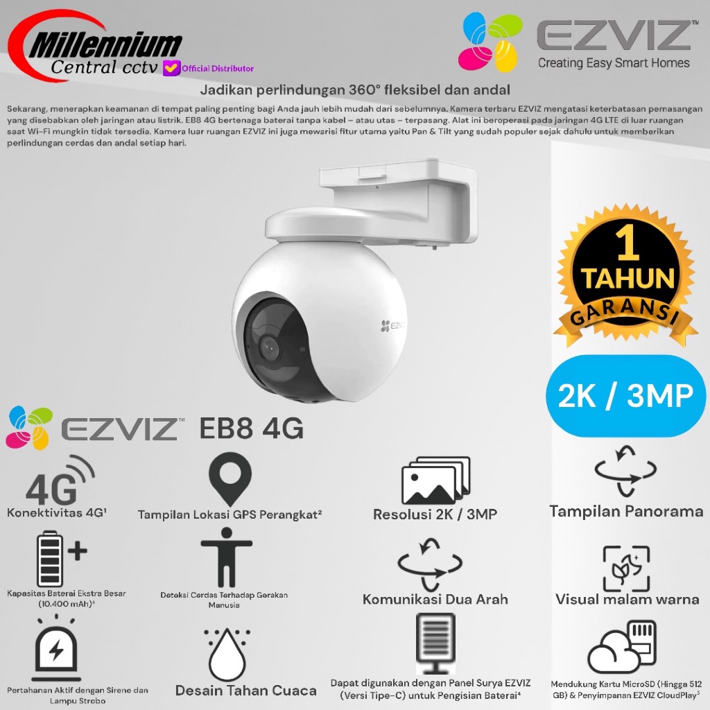 Jual Ezviz EB8 4G 2K 3MP Smart IP Camera CCTV Pan & Tilt 4G Battery Camera | Shopee Indonesia