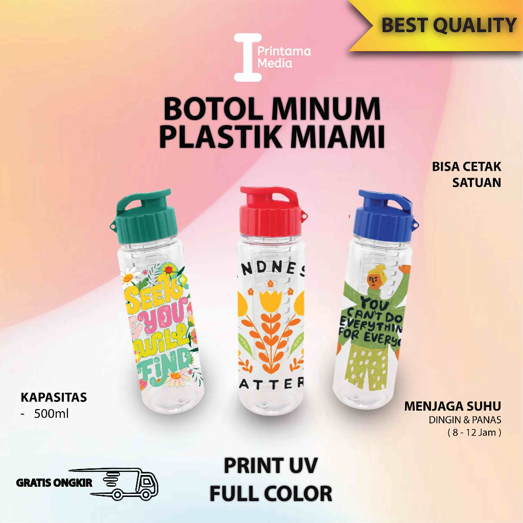 Jual Custom Cetak UV Full Print Botol Minum Premium Plastik 500 ML ...