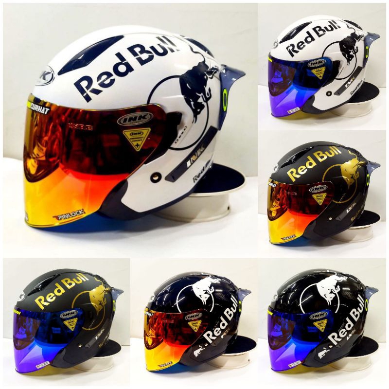 Jual HELM INK METRO SOLID RED BULL WHITE PAKET GANTENG | Shopee Indonesia