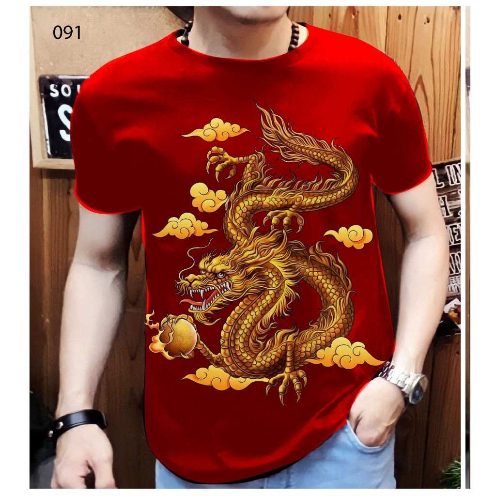 Jual Kaos Merah Naga Kaos pria distro Motif Naga Emas / tshirt black ...