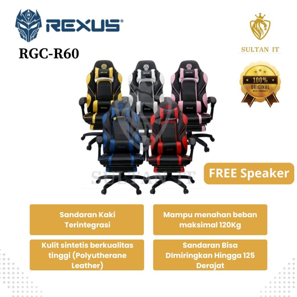 Jual Rexus Gaming Chair Kursi RGC-R60 Original - Free Speaker | Shopee ...