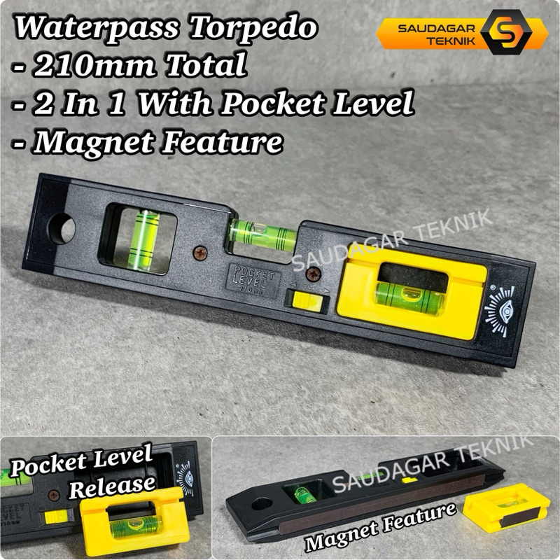 Jual Waterpass Torpedo 2 in 1 Magnet 210mm Waterpass Level Magnetic 9 ...