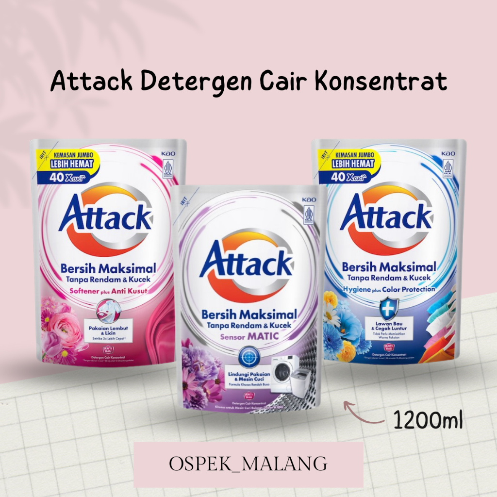 Jual Attack detergen Cair Konsentrat 1200ml Softener Anti Kusut Sensor Matic Hygiene Color ...