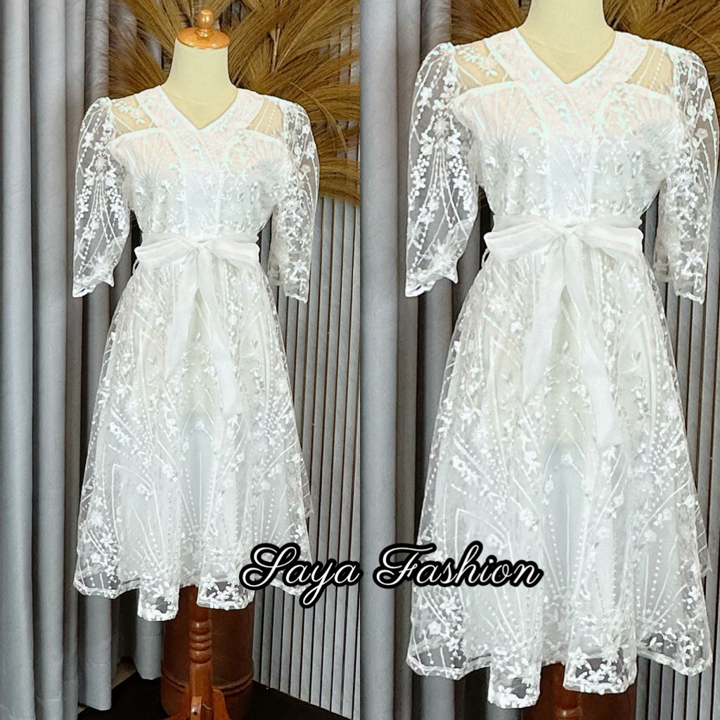 Jual Midi Dress Tile Payet Tali Pita Organza V-Neck Dress Natal Banyak ...