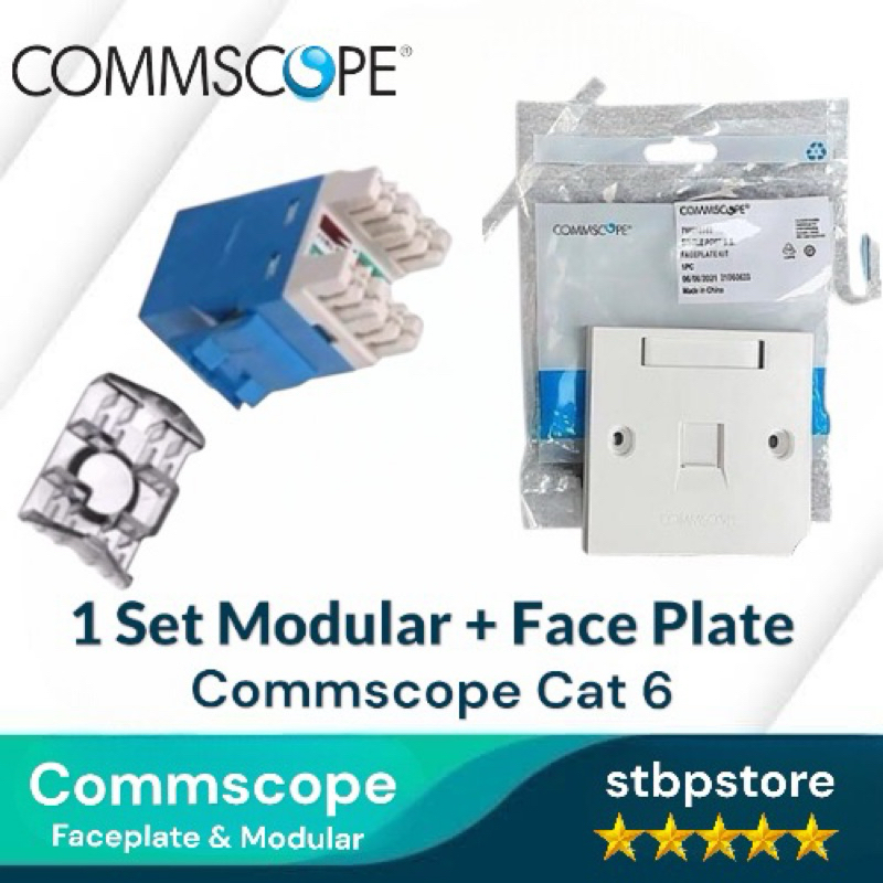 Jual Face Plate dan Modular Cat 5E Cat 6 AMP Commscope 1 Port / Hole ...