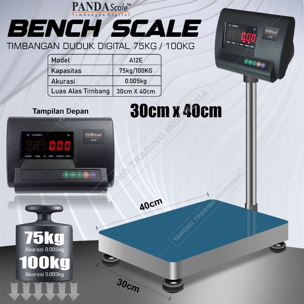Jual Timbangan Barang Digital 75kg 100kg / Bench Scale A12E 30cm x 40cm ...