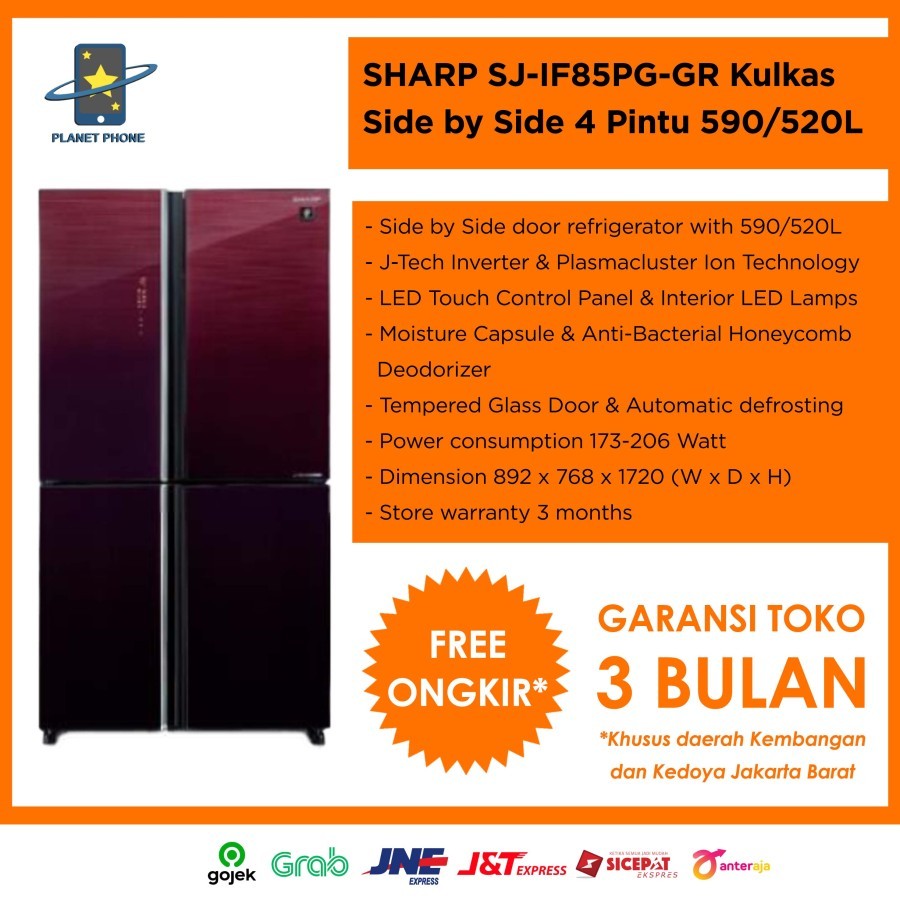 Jual SHARP SJ-IF85PG GB GR KULKAS 4 PINTU SIDE BY SIDE 590/520 LITER | Shopee Indonesia