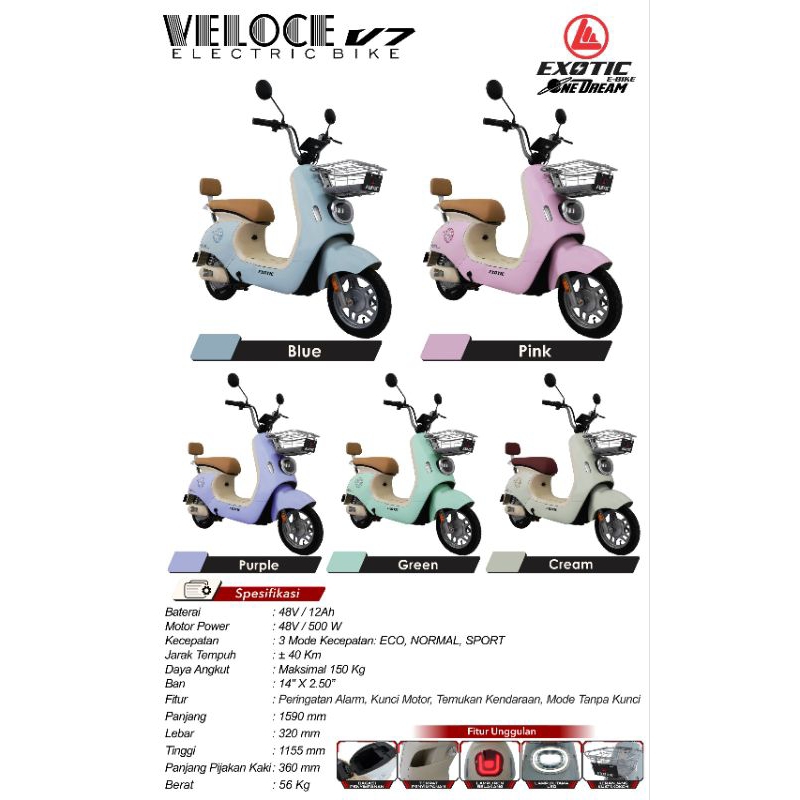 Jual Sepeda Listrik EXOTIC VELOCE V7 | Shopee Indonesia
