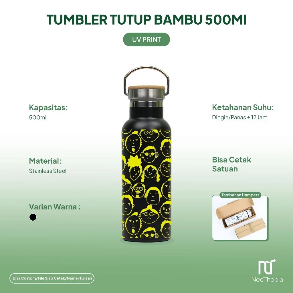 Jual Tumbler Custom Tutup Bambu 500ml Cetak Print UV Nama Logo Karakter ...