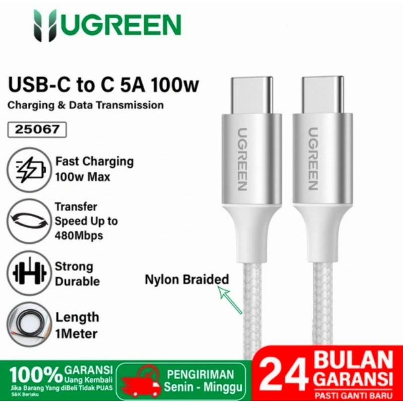 Jual Ugreen Kabel Data Charger Type C To Type C PD QC 4.0 5A 100W | Shopee Indonesia