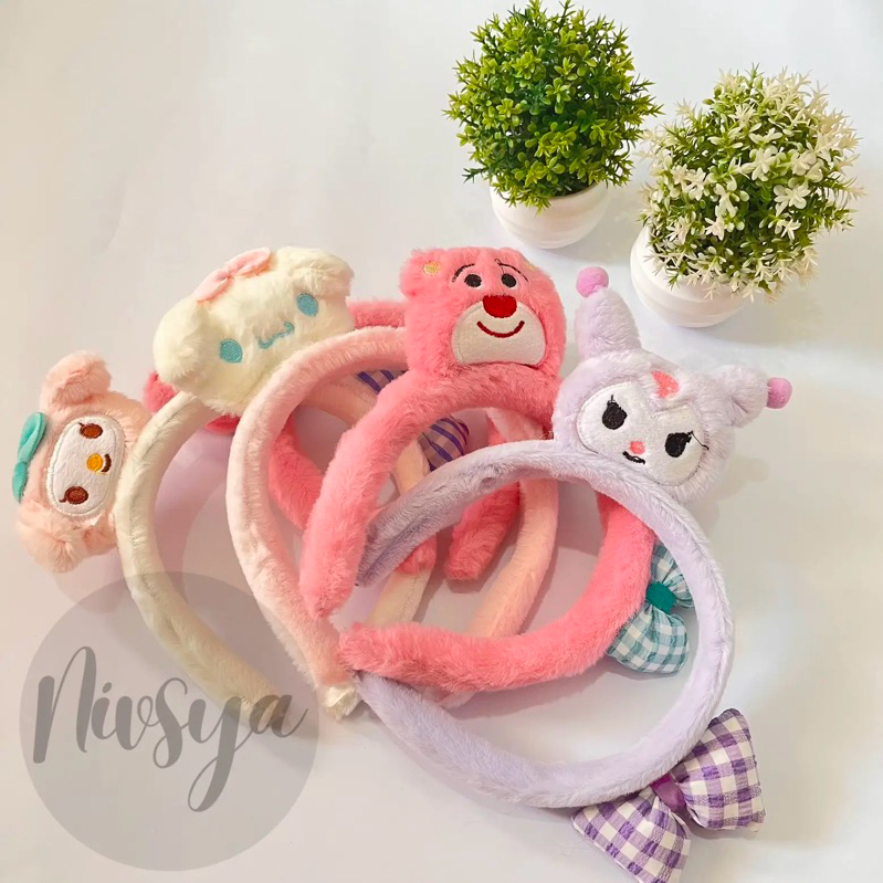 Jual Bando Boneka Bulu Karakter Sanrio dan Pita Puff free Pouch ...