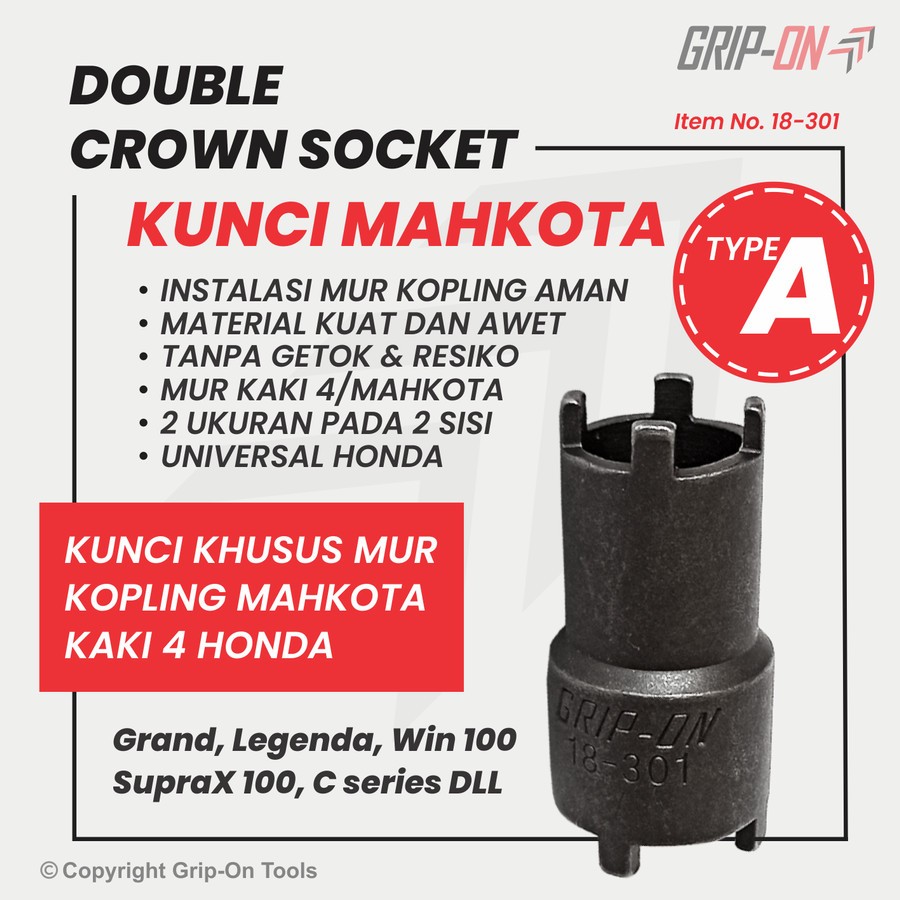 Jual GRIP-ON DOUBLE CROWN SOCKET KUNCI MAHKOTA GANDA MUR KOPLING - TYPE A | Shopee Indonesia