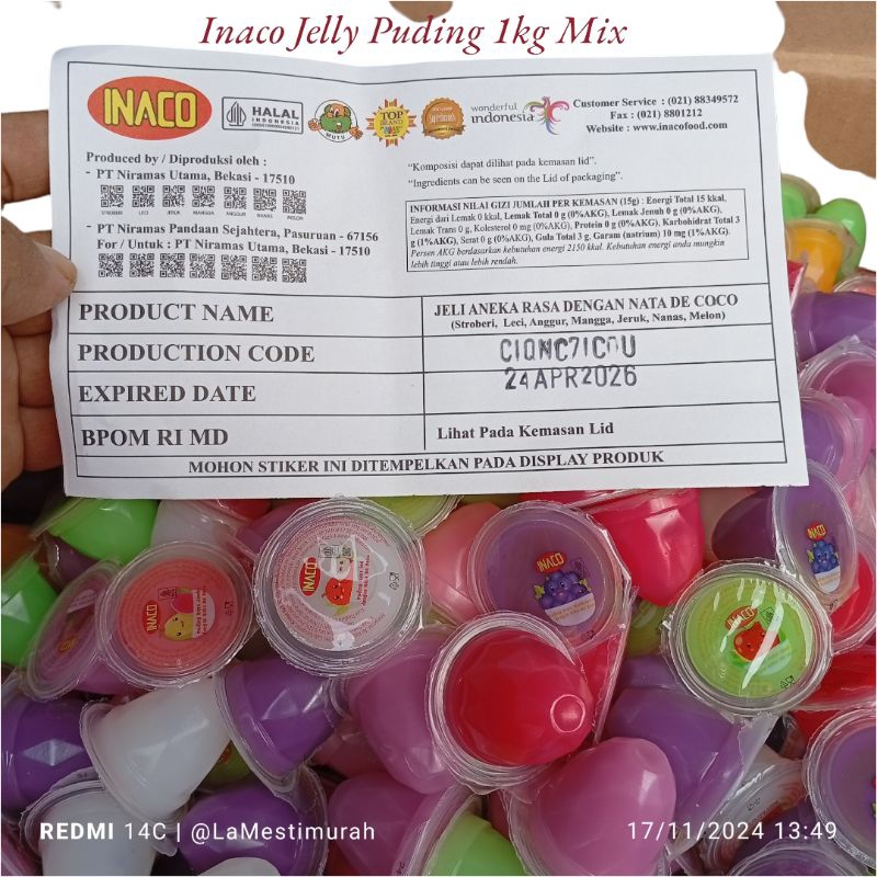 Jual INACO MINI JELLY PUDING mix fruit 1 KG Exp 24 APRIL 2026 | Shopee ...