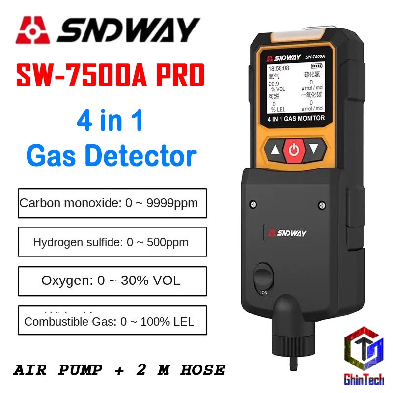 Jual SNDWAY SW7500A PRO + PUMP 4 in 1 Detector Udara Gas Monitor H2S O2 CO LEL Multi Detektor ...