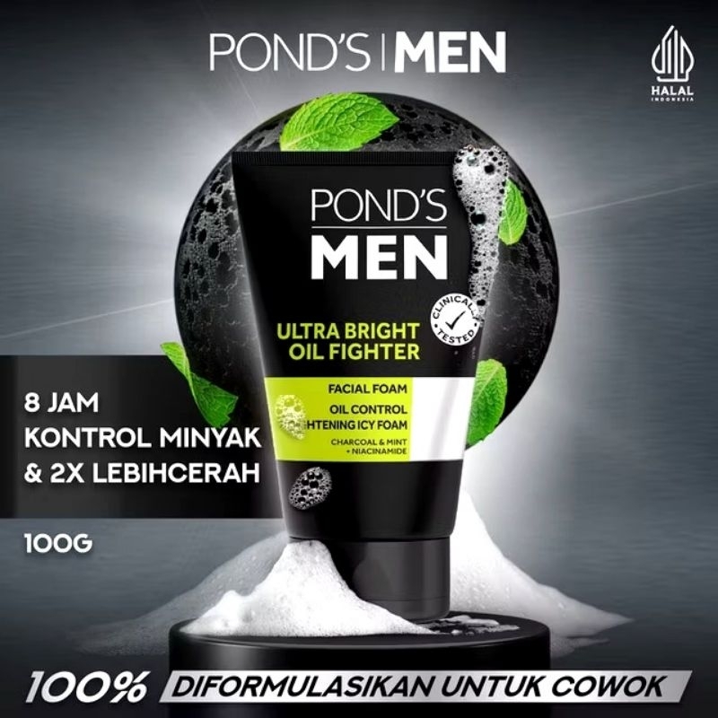 Jual PONDS Men Ultra Bright Oil Fighter Facial Foam 100G | Shopee Indonesia