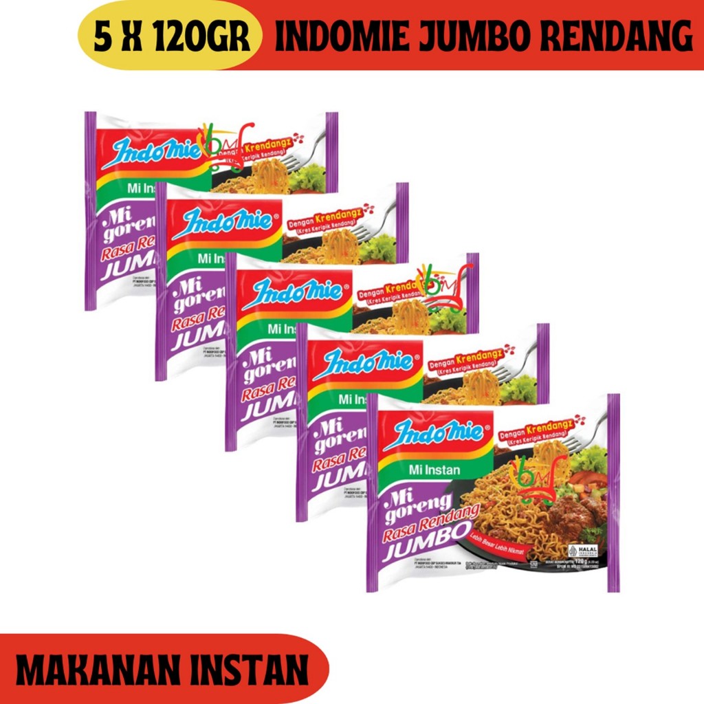Jual 5PCS indomie Jumbo Rendang Mie Goreng Instan dengan Keripik ...