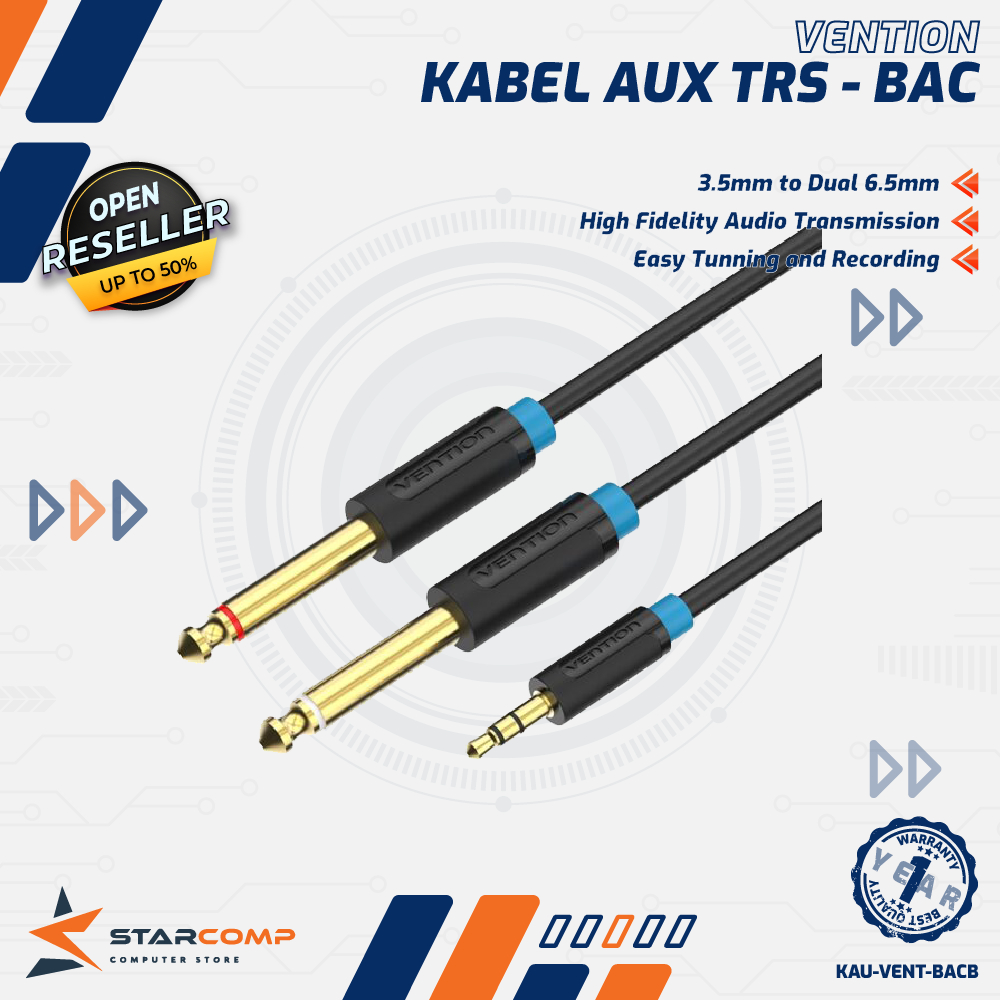 Jual Vention BAC Kabel Aux 3.5mm to Dual 6.5mm Stereo to Dual Mono | Shopee Indonesia