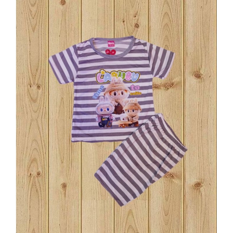 Jual setelan anak cewek model terbaru, motif salur gambar Labubu ...