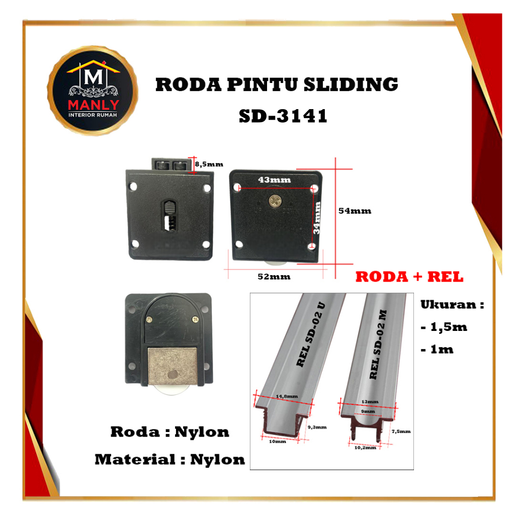 Jual Roda Pintu Lemari Geser Sliding SD 3141 + Rel Tanam Pintu SD 3141 ...