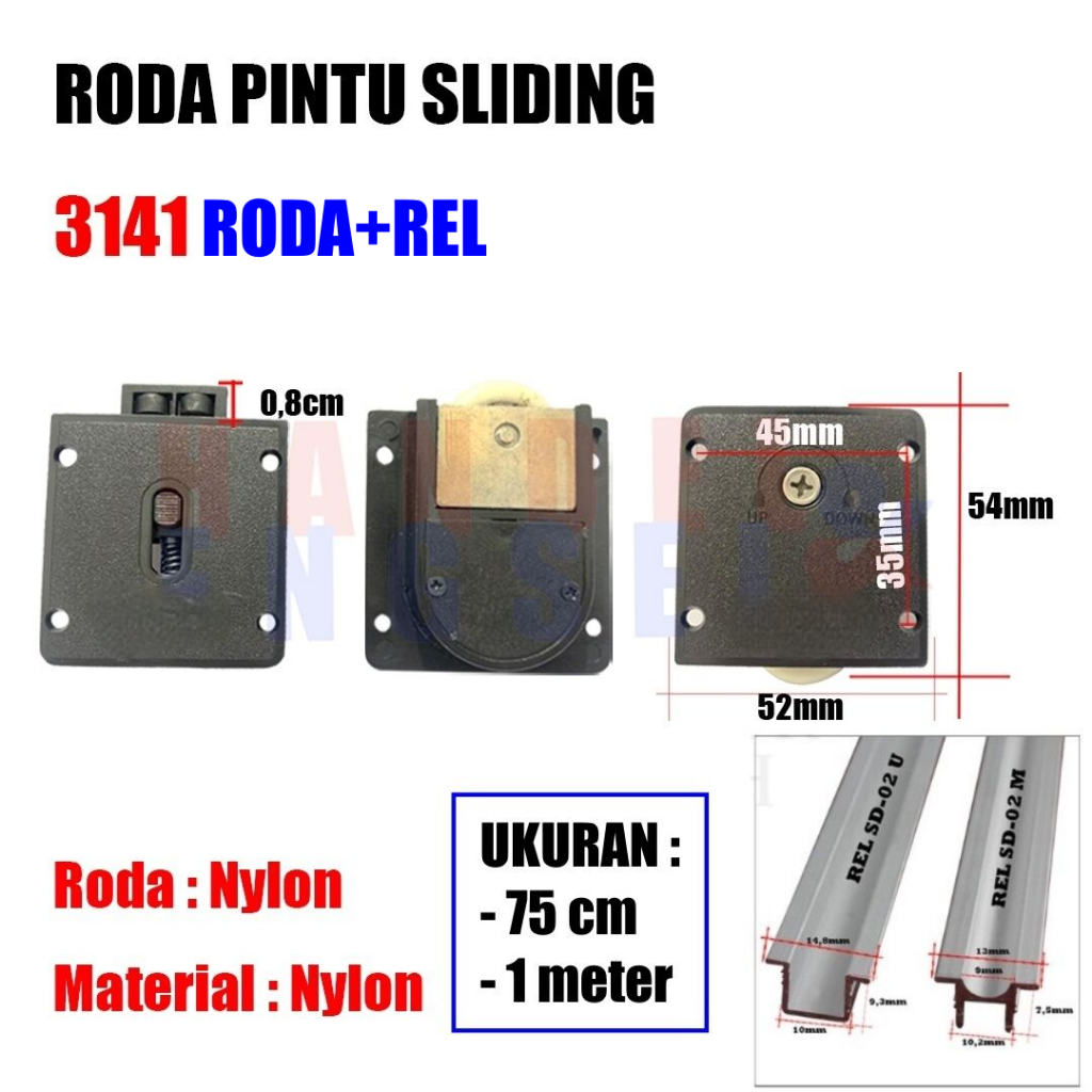 Jual Roda Lemari Sliding SD 3141 + Rel Lemari Sliding SD 02 U & M (Isi 2 Set Roda + 2 Btg Rel ...