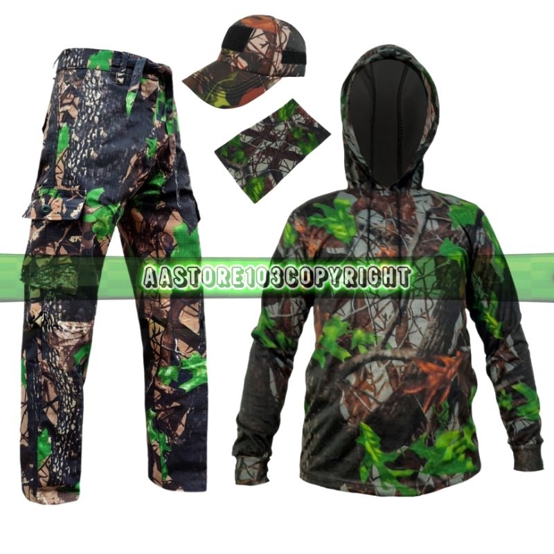 Jual SATU SET SETELAN KAOS HOODIE TOPI BUFF LORENG CAMO PERBAKIN - BAJU LORENG CAMO HUNTING ...