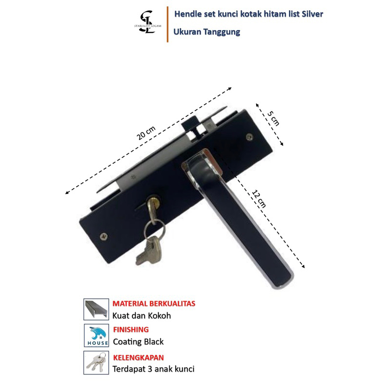 Jual Handle Set Kunci Pintu rumah warna Hitam doff Ring Silver ukuran ...