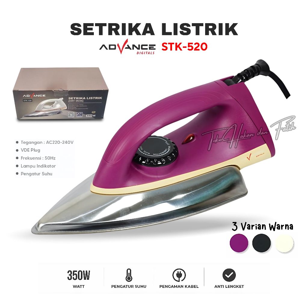 Jual ADVANCE Setrika Listrik STK-520 Gosokan Baju Anti Lengket Setrika ...