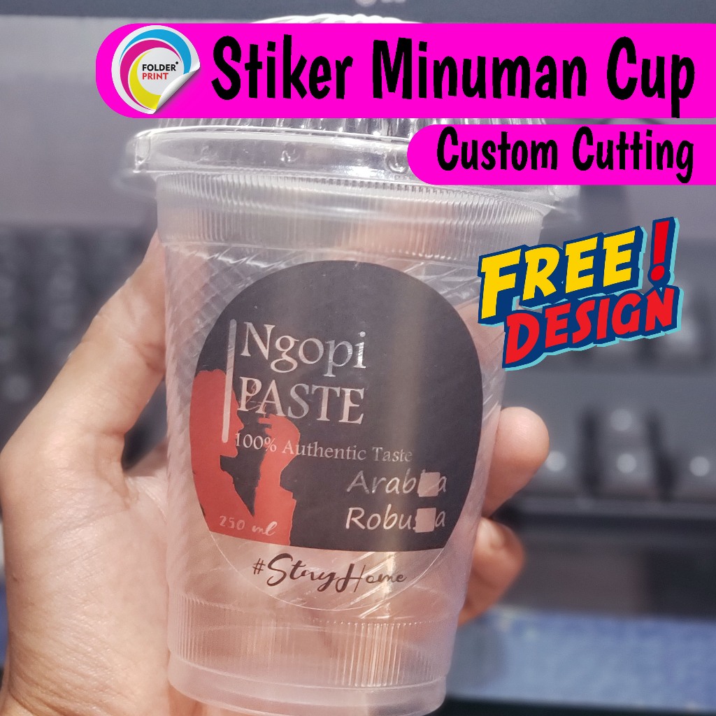 Jual Stiker Label Minuman Cup Transparan Vinyl Anti Air Custom Free ...