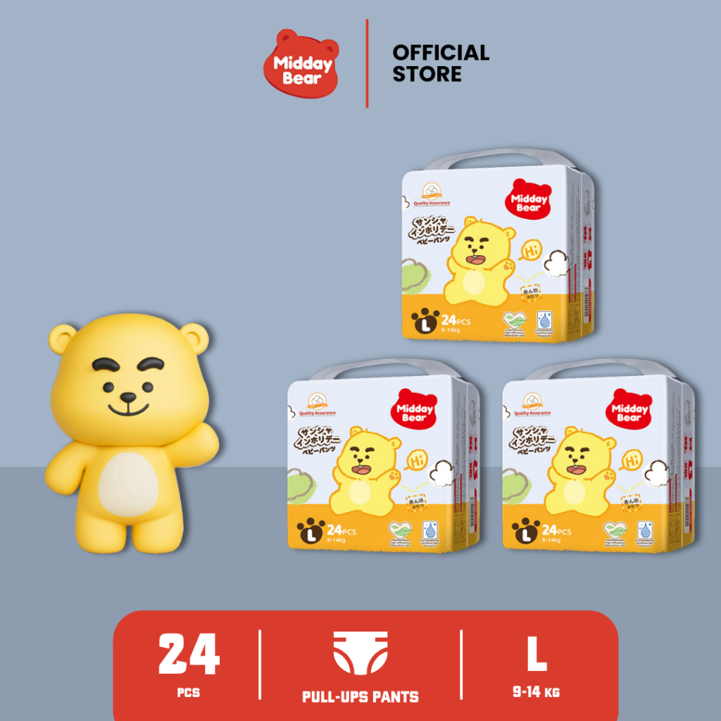 Jual Midday Bear Popok Bayi Pull-Ups Sekali Pakai Ukuran L 24 PCS (3 ...