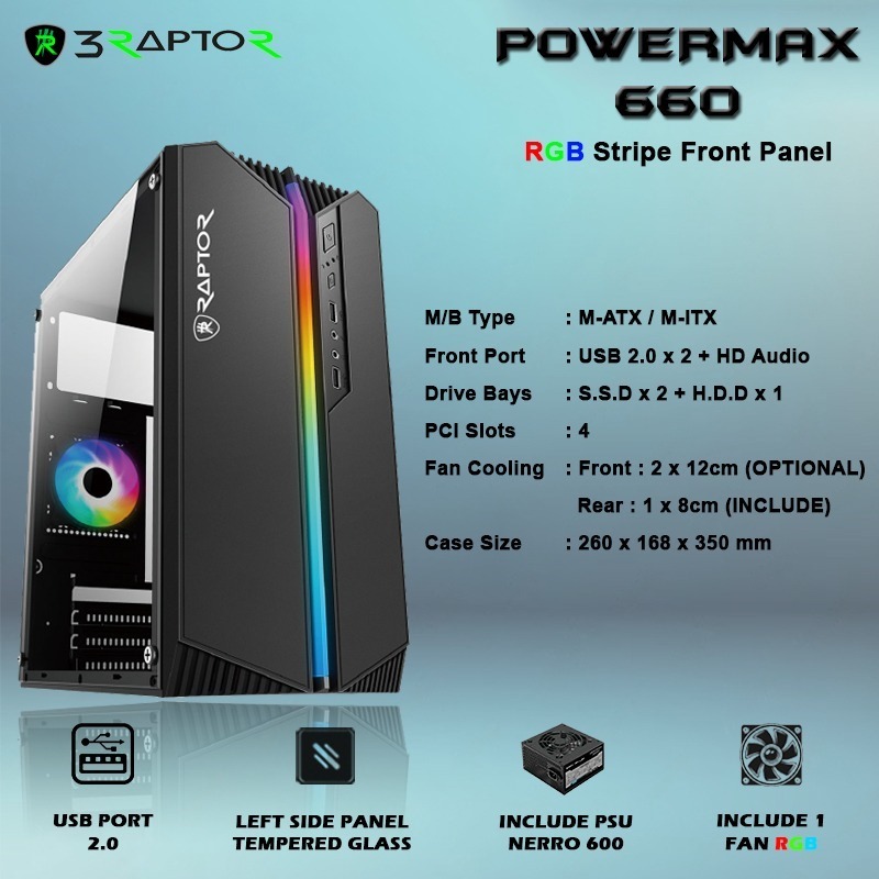 Jual CASING POWERMAX 660 INCLUDE1 FAN RGB & PSU NERRO | Shopee Indonesia