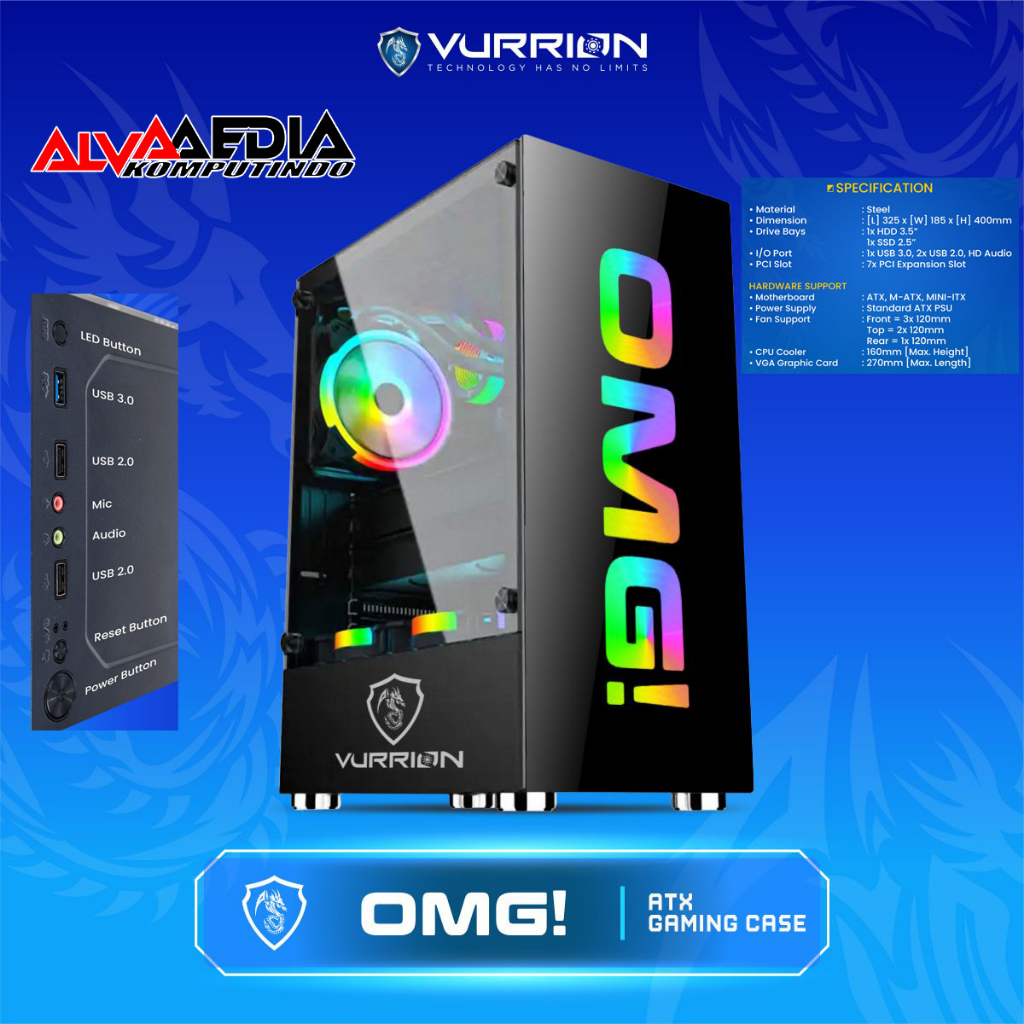 Jual CASHING PC GAMING VURRION OMG BLACK - ATX GAMING CASE | CASE PC ...