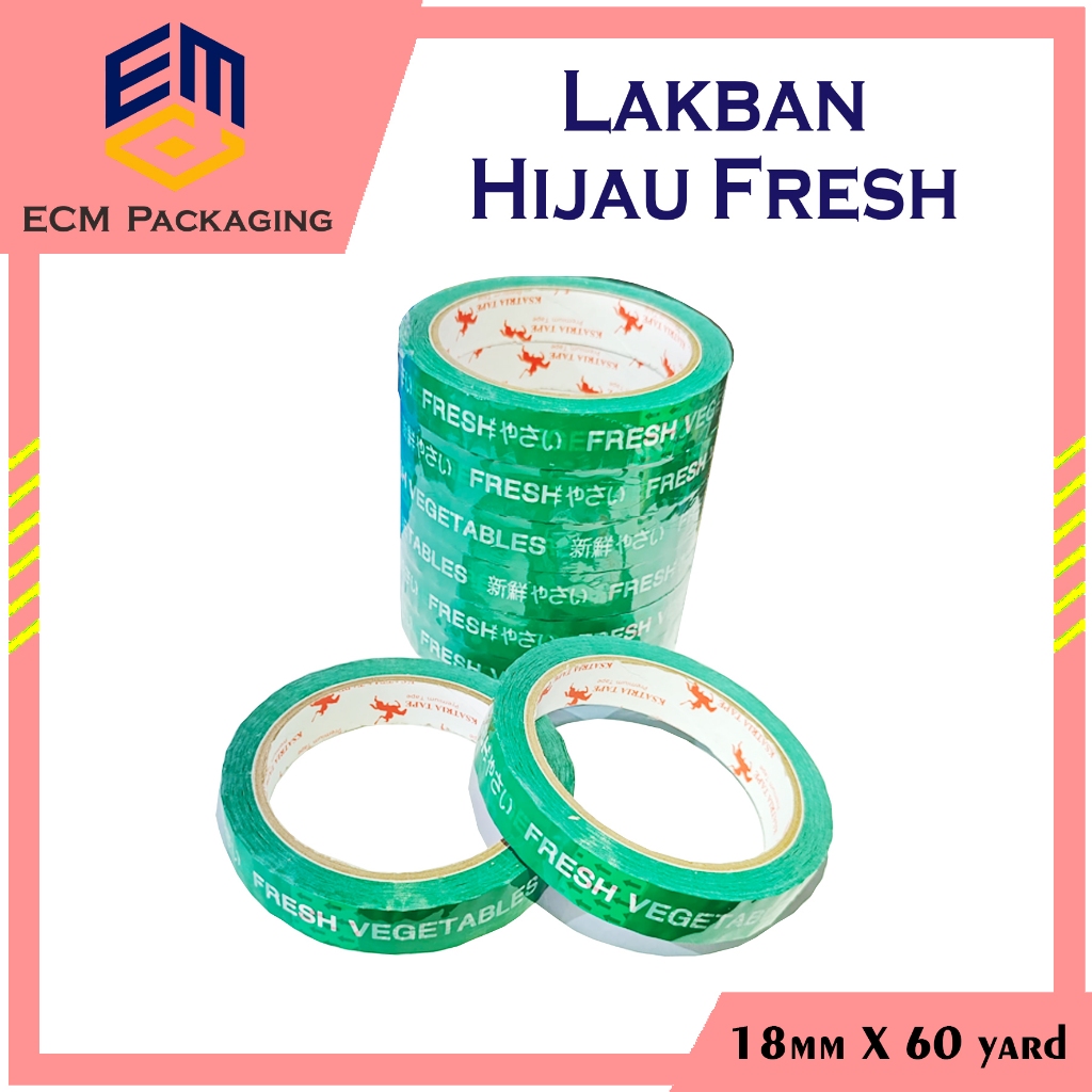 Jual LAKBAN HIJAU Kecil FRESH 18mm X 60yard | Isolasi Buah Hijau FRESH ...