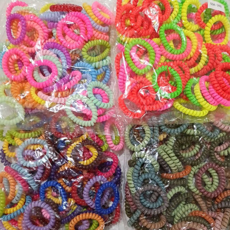 Jual Ikat rambut spiral/karet kabel ulir hitam dan warna isi 12 pcs ...