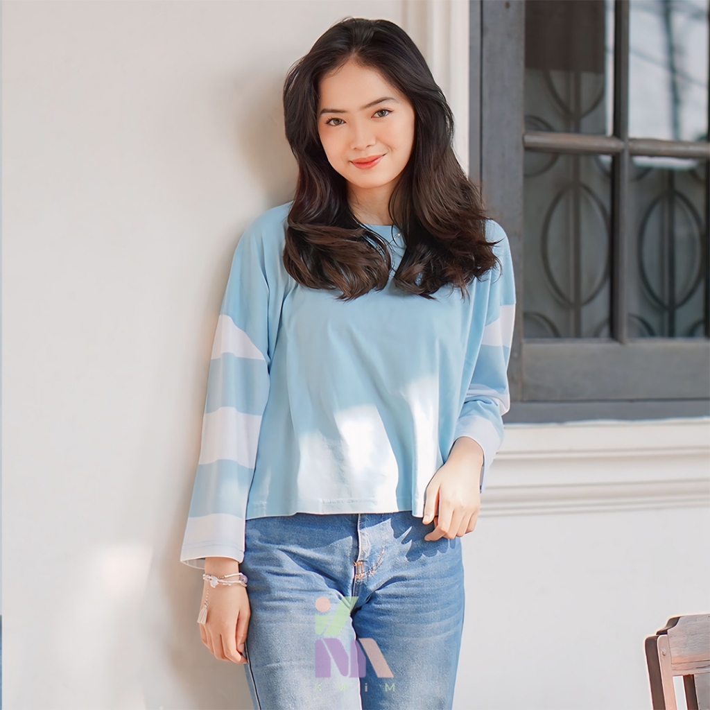 Jual KNIM ATASAN WANITA COTTON PREMIUM KAOS POLOS LENGAN SALUR OVERSIZE ...