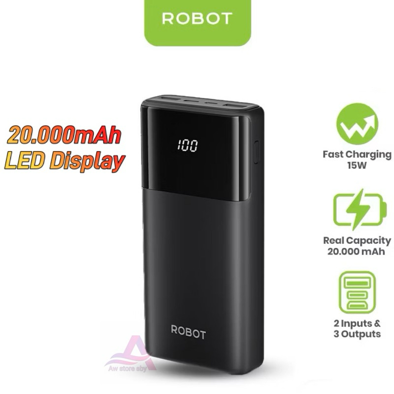 Jual ROBOT Powerbank LED Display 20.000mAh 3 OutPut Fast Charging 15W ...