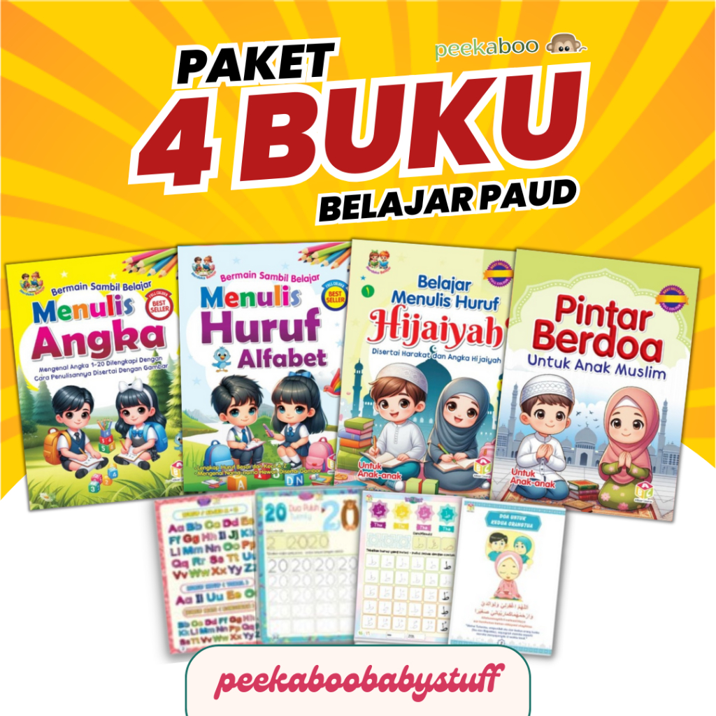 Jual PAKET 4 BUKU PAUD BELAJAR ANAK || LATIHAN MENULIS HURUF ANGKA ...