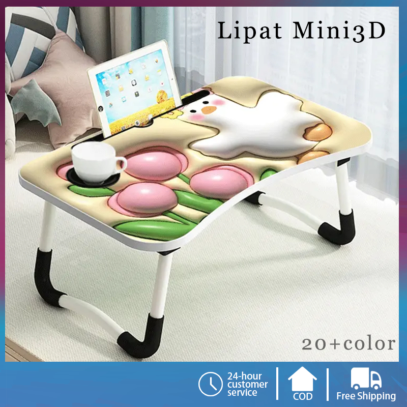 Jual Meja Lipat Portable / Meja Belajar Lipat Anak/ Meja Laptop Tempat Gelas Lucu Kayu Mini3D ...