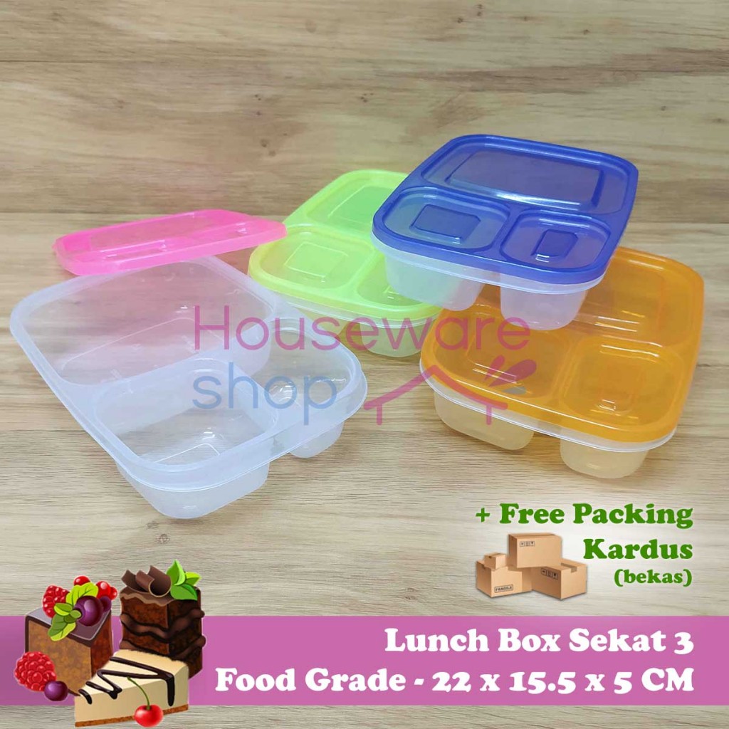 Jual Lunch Box Olivia / Tepak Makan Anak Sekat 3 Bening / Lunchbox ...