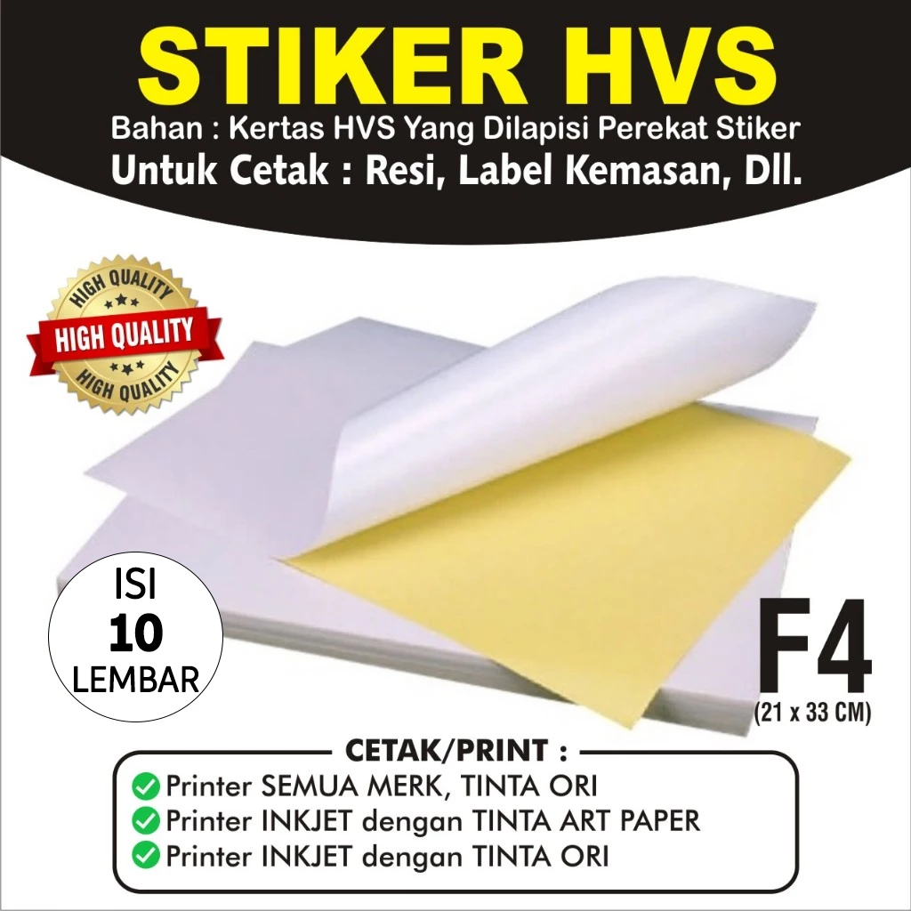 Jual Sticker HVS F4 isi 10 lembar / Kertas Stiker Inkjet Doff Matte F4 ...