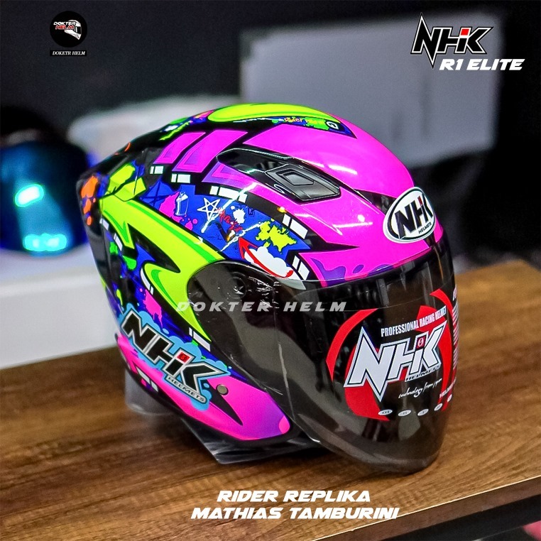 Jual NHK R1 ELITE RIDER REPLIKA MATHIAS TAMBURINI BLACK ORIGINAL | HELM ...