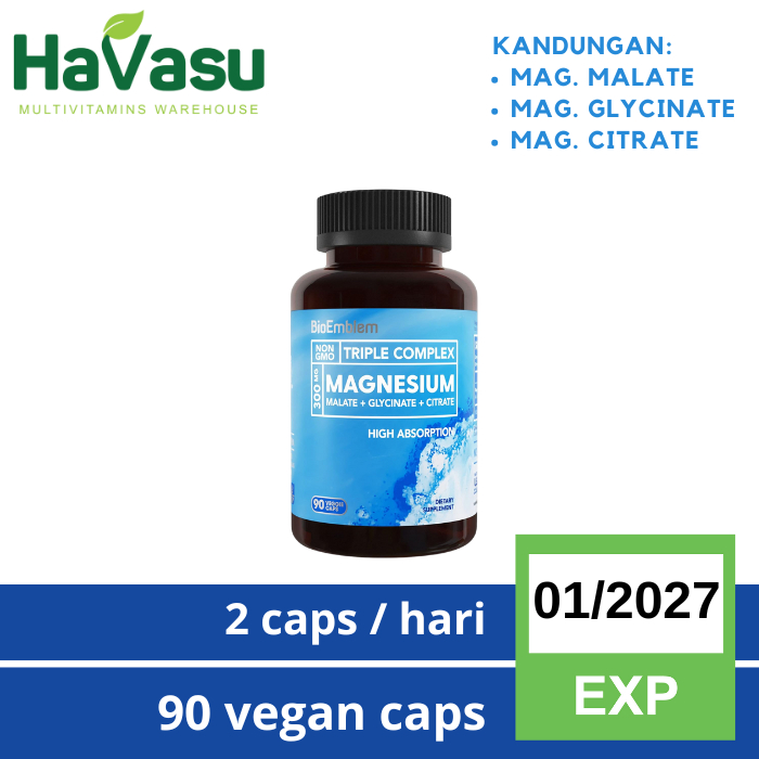 Jual BioEmblem Triple Magnesium Complex 300mg Glycinate Malate Citrate Muscle & Sleep Support ...
